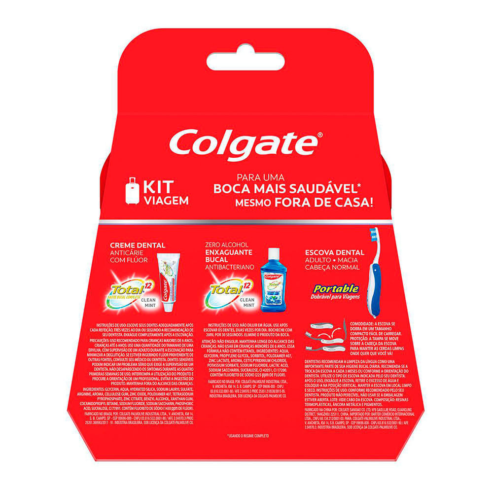 KIT para Viagem Colgate Creme Dental Total 12 Clean Mint 30G - CAASP Shop